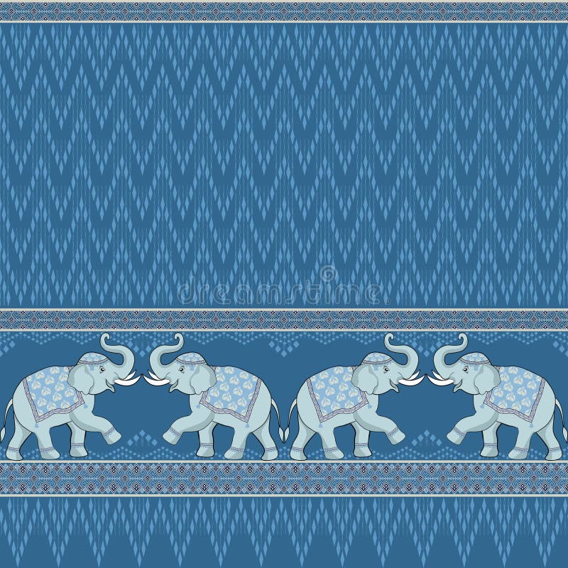 Traditional Blue Thai Elephant Seamless Pattern Stock Illustration ...