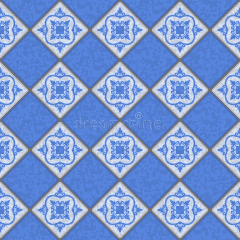 Traditional Blue and White Tile Floor Made of Squares, Seamless Pattern ...
