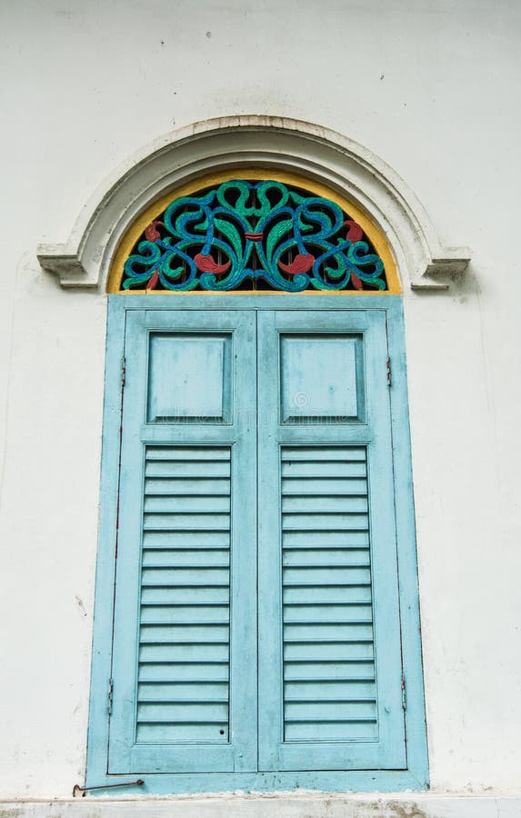 The Traditional Blue Windows and Frames of Buddhist Temple, Thailand ...