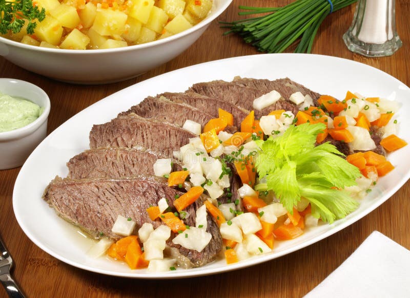 Fine Meat - Traditional Boiled Beef with Bouillon Potatoes Stock Photo ...