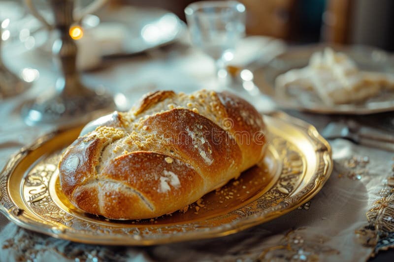Traditional Braided Bread on an Elegant Table Setting Stock ...