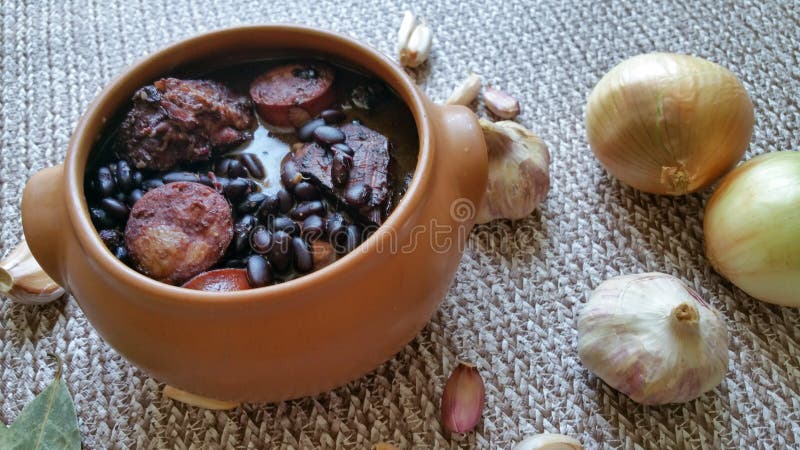 Traditional Brazilian Feijoada in Brown Ceramic Pot Stock Image - Image ...