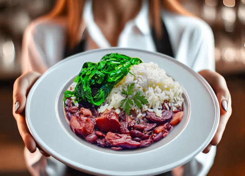 Traditional Brazilian Feijoada with Cabbage and Rice Stock Photo ...
