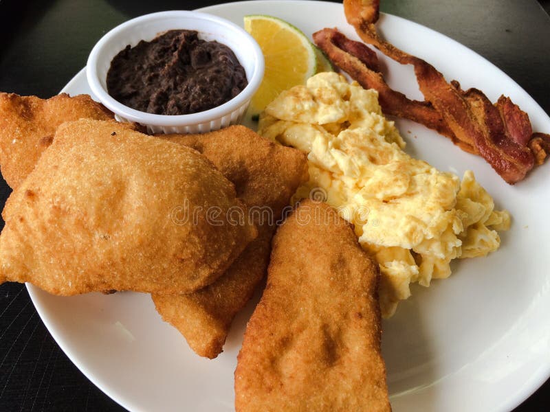 Traditional Breakfast with Fry Jacks in Belize Stock Image - Image of ...
