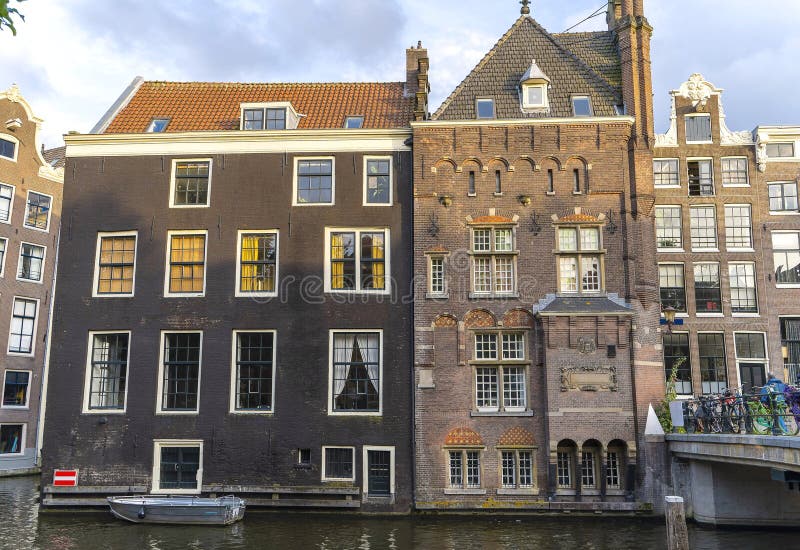 Traditional Brick Buildings Along the Canal in Old Amsterdam Stock ...