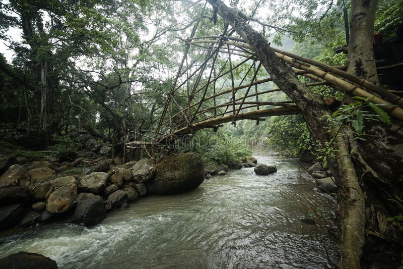 Traditional Bridge Made of Bamboo in Sukabumi, West Java, Indonesia ...