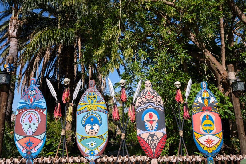 Traditional Brightly Colored Polynesian Decorations on Wooden Boards ...