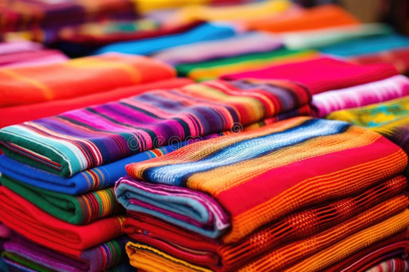 Traditional, Brightly Embroidered Mexican Serape Spread Out Stock Image ...