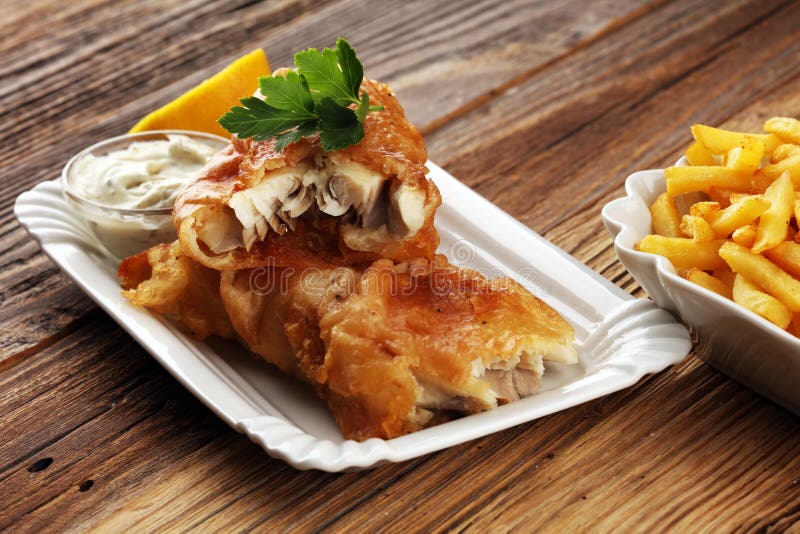 Traditional British Fish and Chips Consisting of Fried Fish, Pot Stock ...