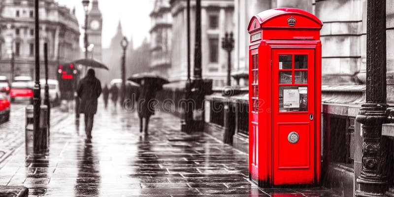 Traditional British Red Telephone Box in London on a Blurred Background ...