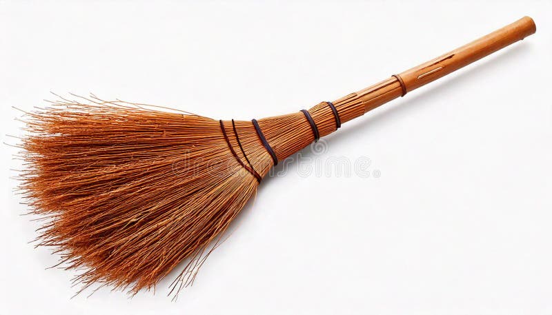 Traditional Broom on White Background Diagonal Composition of Classic ...