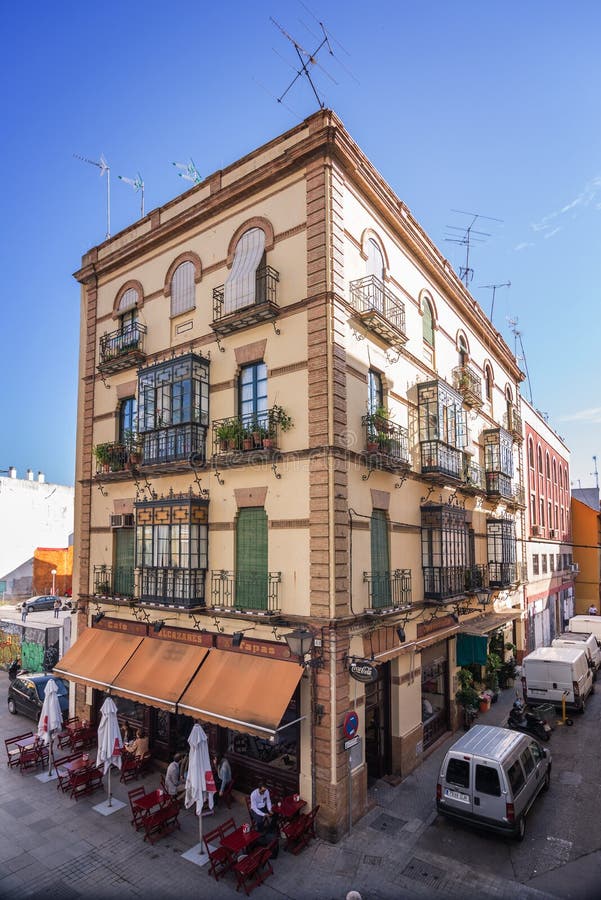 Traditional Building with Bow Windows, Seville Editorial Image - Image ...