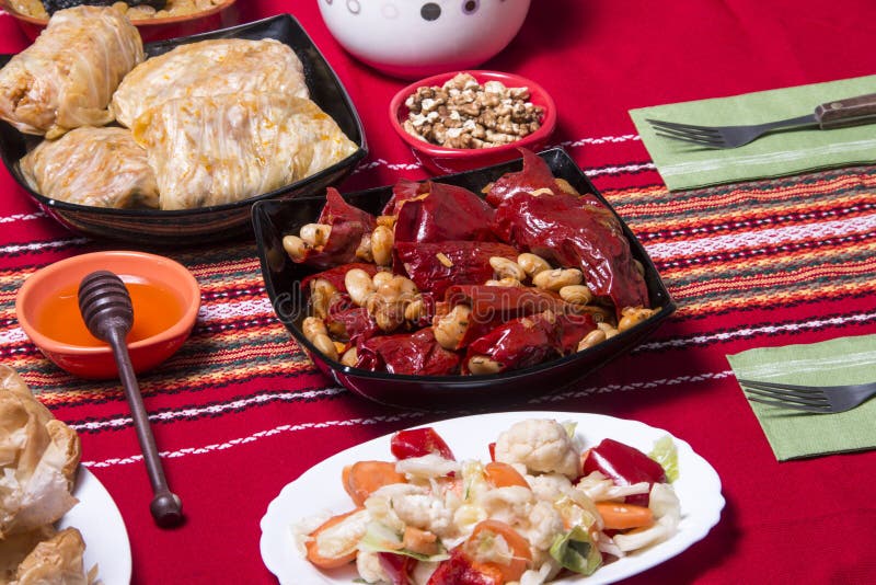 Traditional Bulgarian Christmas Table Setup Stock Image - Image of ...