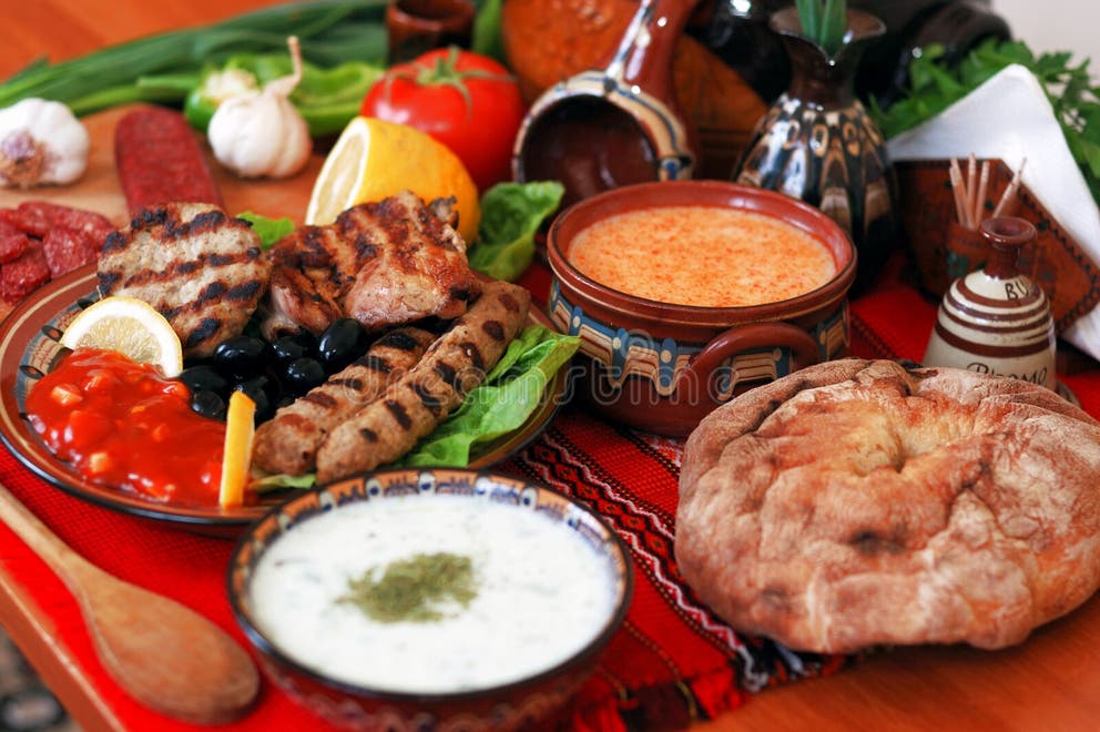 Traditional Bulgarian Dining-table Stock Image - Image of hungry, green ...