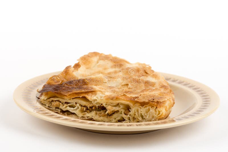 Traditional Burek Pie with Meat Isolated Over White Background Stock ...