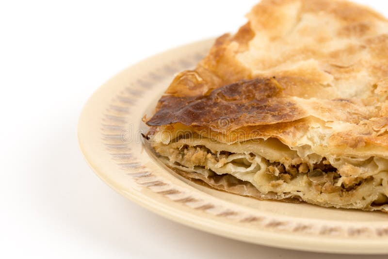 Traditional Burek Pie with Meat Isolated Over White Background Stock ...