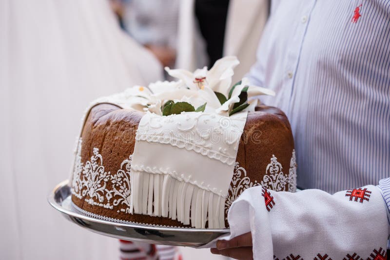 Traditional Cake Presentation with Floral Decoration Stock Image ...