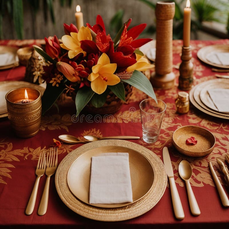 Traditional Cambodian Wedding Table Setting with Floral and Textile ...