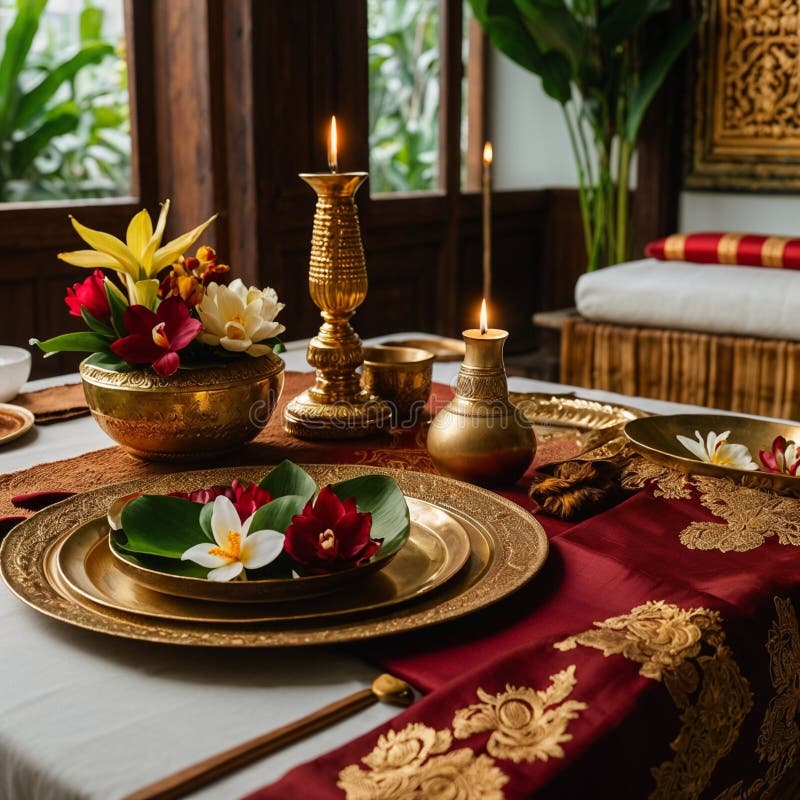 Traditional Cambodian Wedding Table Setting with Floral and Textile ...