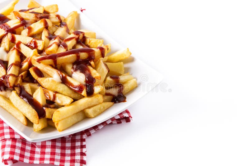 Traditional Canadian Poutine Isolated on White Background Stock Photo ...