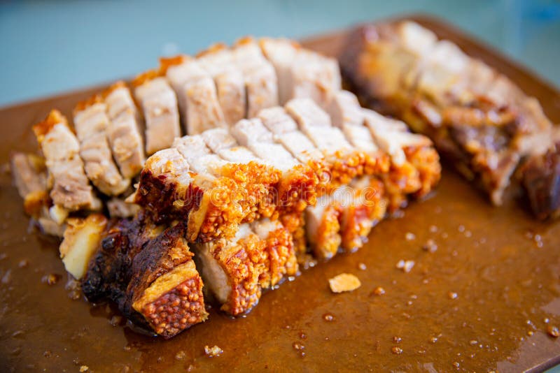 Traditional Cantonese Yum Cha Roast Pork Bbq Asian Gourmet Cuisine With Crispy Golden Pork Skin
