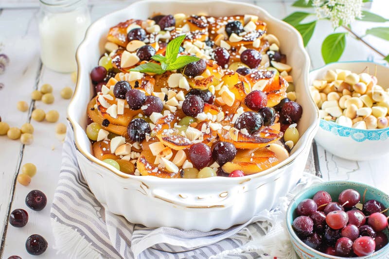 Traditional Capirotada Mexican Bread Pudding on White Background. Stock ...