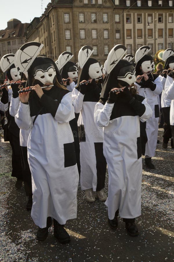 The Traditional Carnival Parade of Carnival Masks in Basel, Switzerland ...