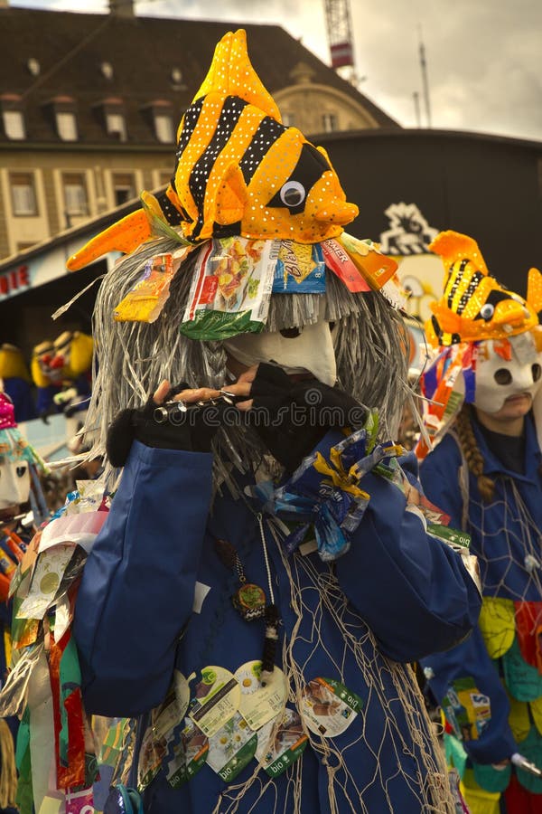 The Traditional Carnival Parade of Carnival Masks in Basel, Switzerland ...