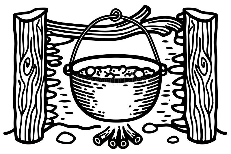 Traditional Cauldron Over Fire for Outdoor Cooking in Rustic Setting ...