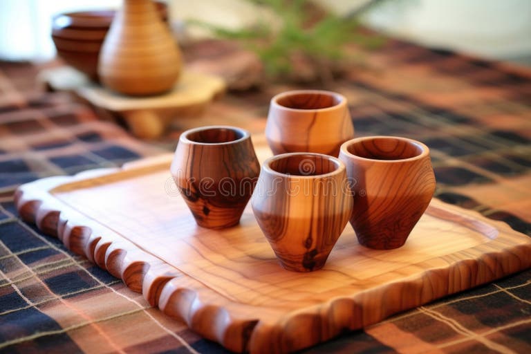 Traditional Cedar Sake Cups on Bamboo Mat Stock Image - Image of ...