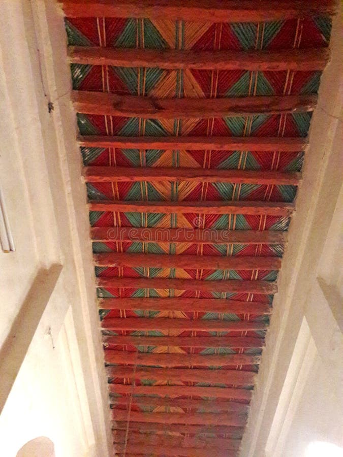 Ceiling Made of Wooden Boards and Glass, Palm Trees Stock Image - Image ...