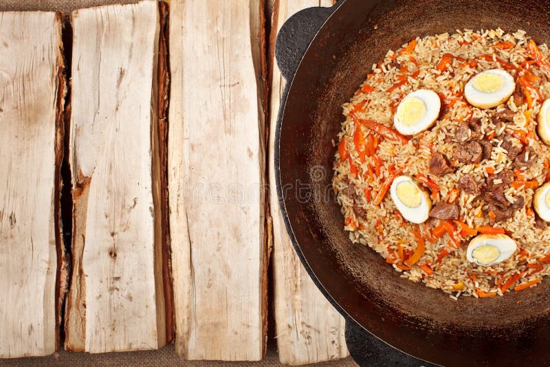 Traditional Central Asia Pilaf in Kazan Stock Image - Image of indian ...