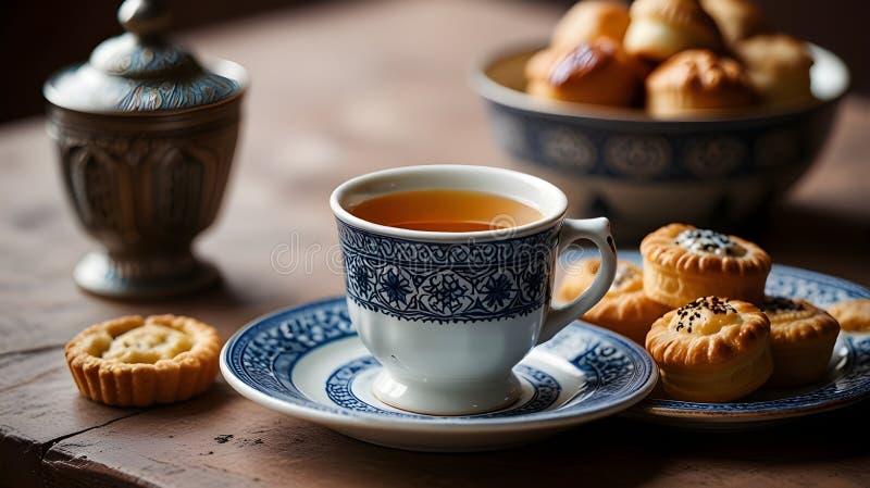 A Traditional Ceramic Cup Filled with Arabic Tea, Placed Next To a ...