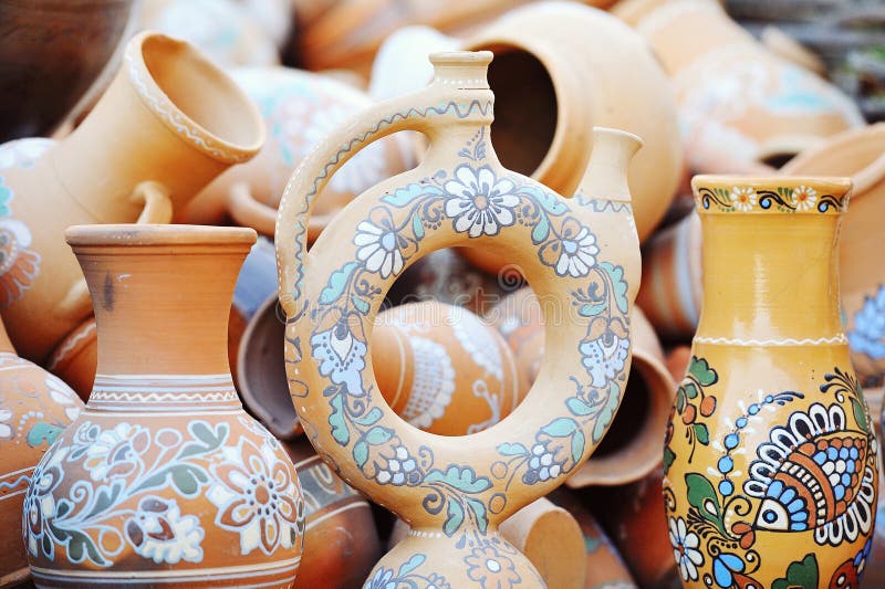 Traditional Ceramic Handmade Jugs Stock Photo - Image of decorative ...