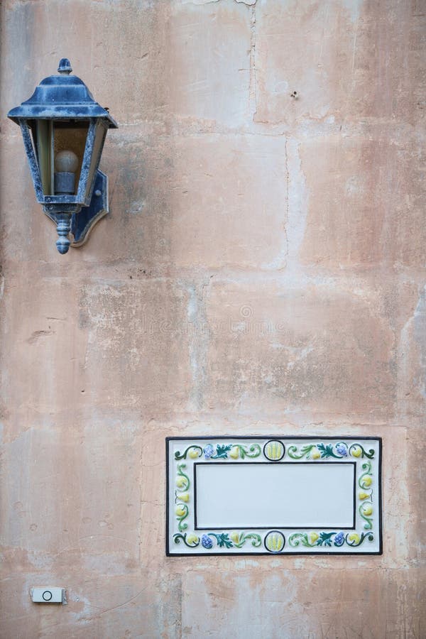Traditional Ceramic Home Sign Board on Wall Stock Photo - Image of town ...