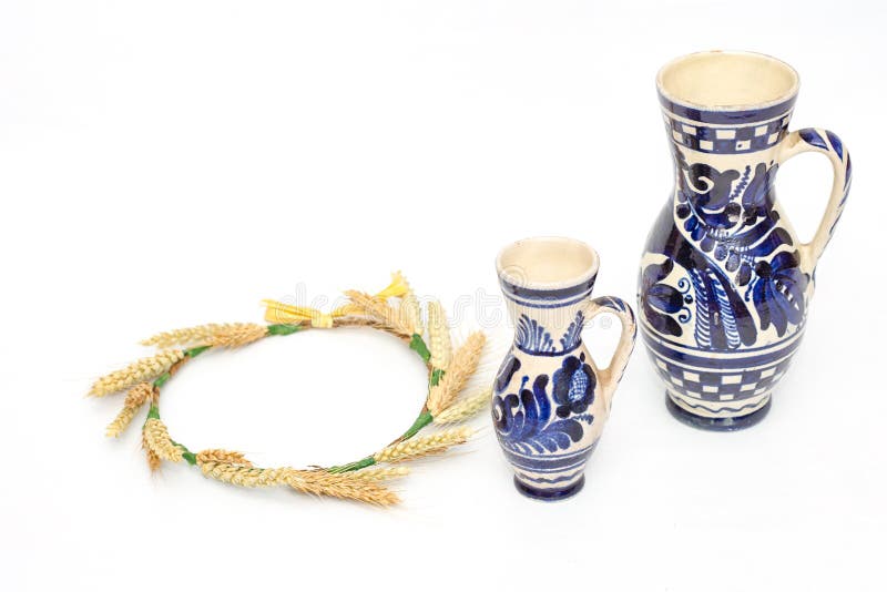 Traditional Ceramic Mugs and a Wheat Coronet Stock Photo - Image of ...