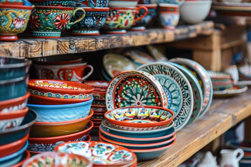 Traditional Ceramic Tableware on Display Stock Illustration ...