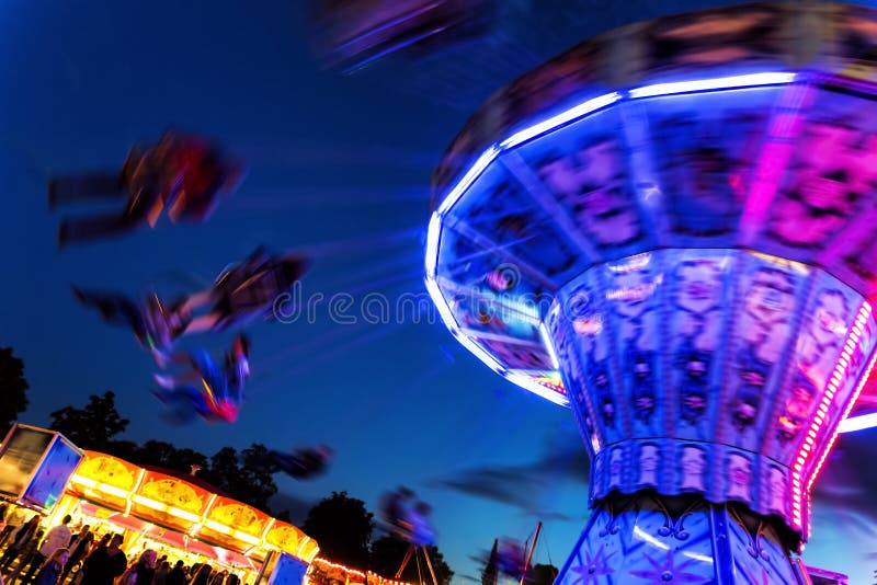 Traditional Chain Carousel at Night Stock Image - Image of merry ...