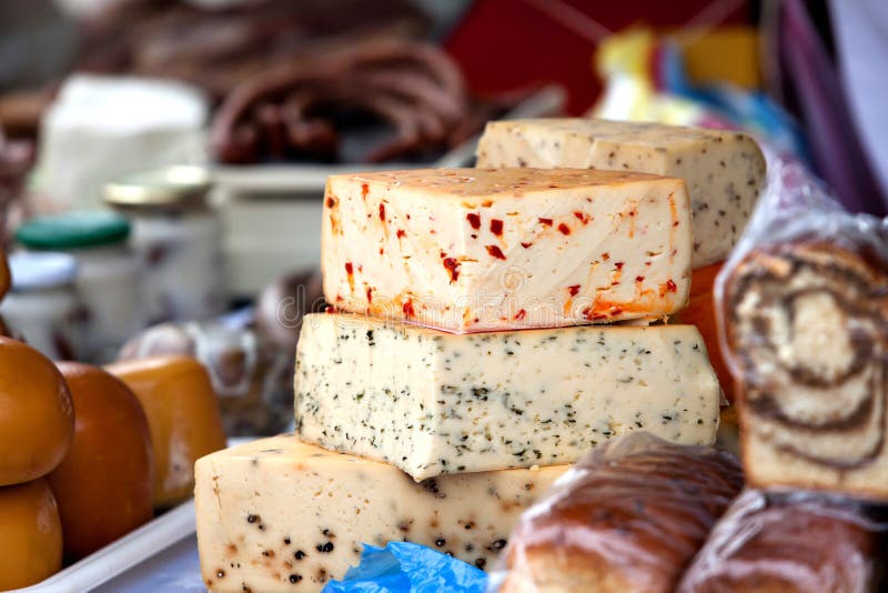 Traditional Artisan Cheese Wheels Composition Stock Photo - Image of ...