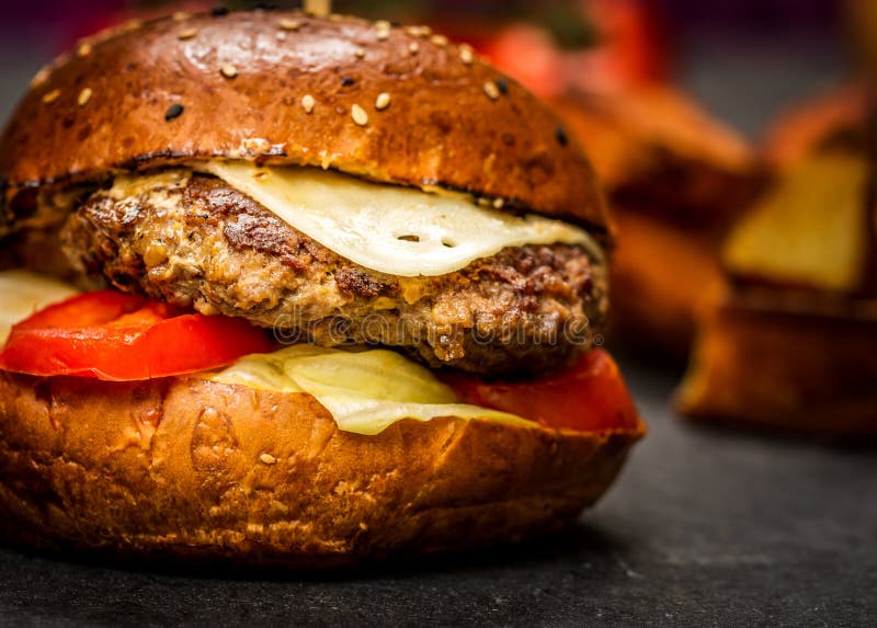 Cheeseburger with Beef Meat Stock Photo - Image of lettuce, fries ...