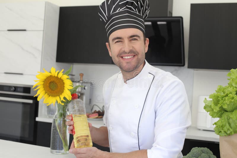 Traditional Chef Recommending Sunflower Oil Stock Photo - Image of ...