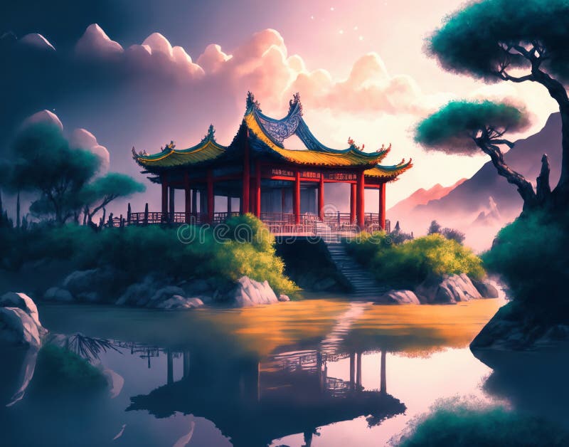 Traditional Chinese Ancient Architecture Scenery Wallpaper Stock ...