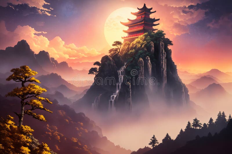 Traditional Chinese Ancient Architecture Scenery Wallpaper Stock ...