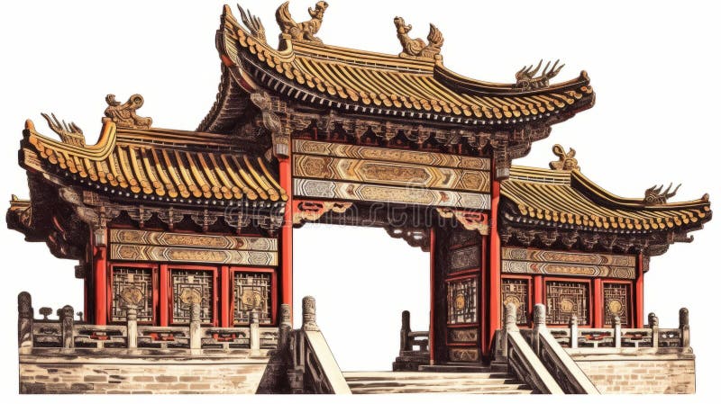Traditional Chinese Arc. Generative AI Stock Illustration ...