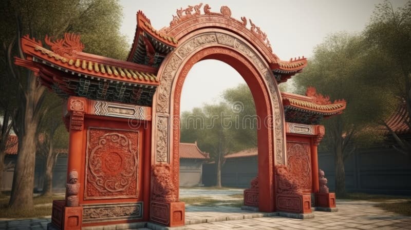 Traditional Chinese Arc. Generative AI Stock Illustration ...