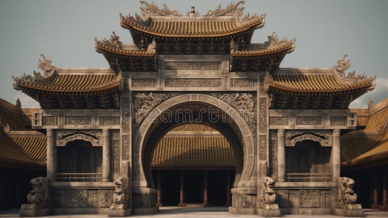 Traditional Chinese Arc. Generative AI Stock Illustration ...