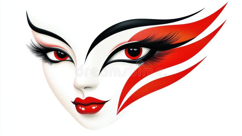 Traditional Chinese Art Face with Bold Red and Black Design Elements ...