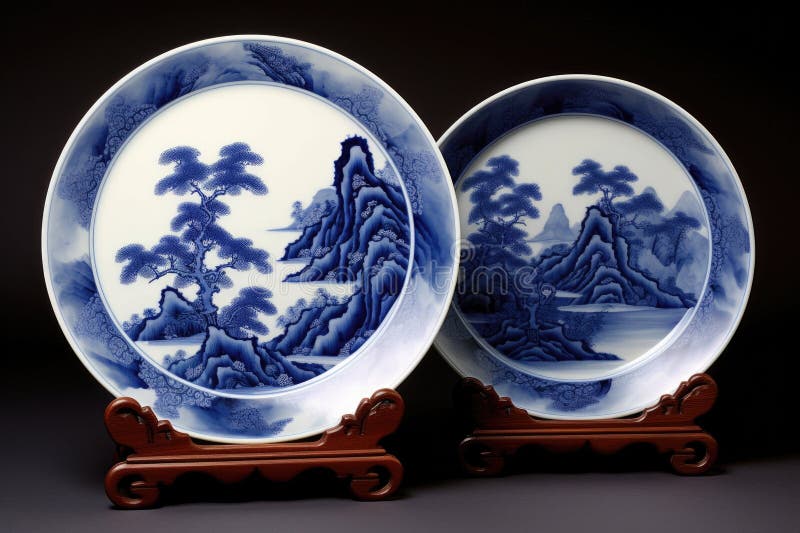 Traditional Chinese Blue and White Porcelain Plates Stock Illustration ...