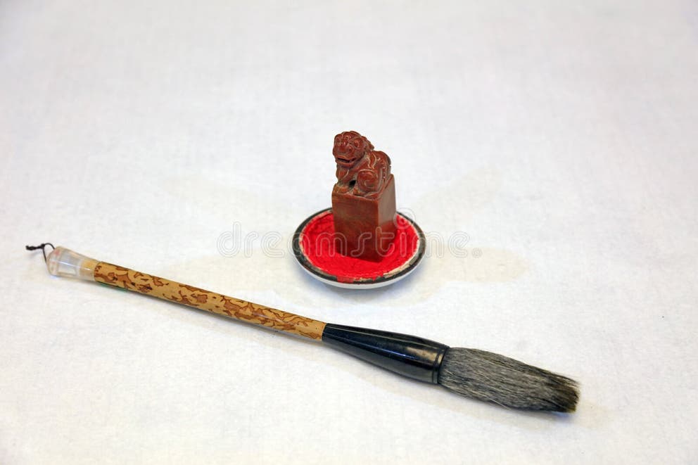 Traditional Chinese Calligraphy Tools, Brushes and Seals Stock Photo ...