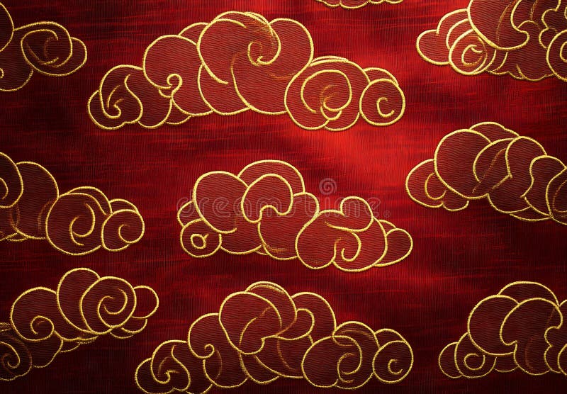 Traditional Chinese Cloud Pattern Embroidered Red Fabric Background ...